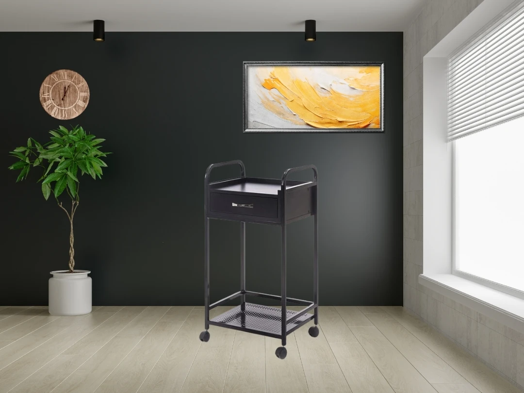 Cihaz Taşıma Sehpası Hareketli Setup Masası Çekmeceli Siyah-KB7032CS
