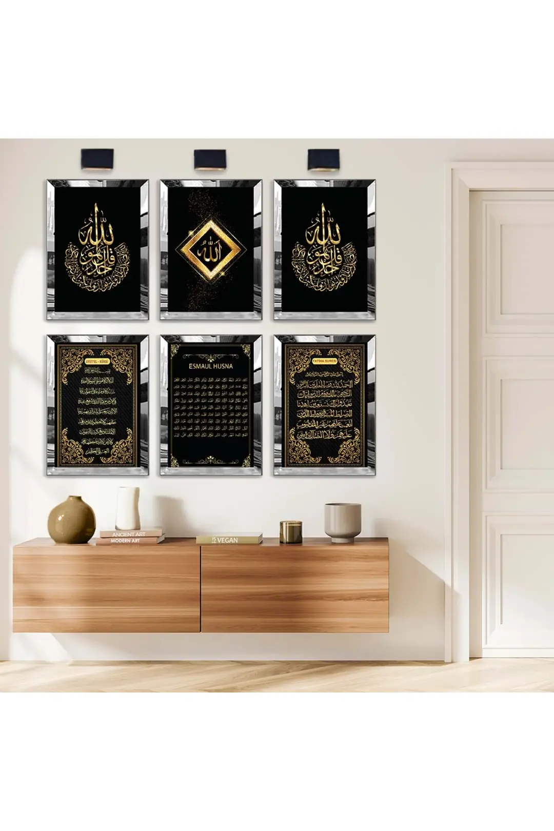 FATİHA SURESİ VE AYETEL KÜRSİ DİNİ MODEL 6'LI PLEKSİ KENAR MDF TABLO S