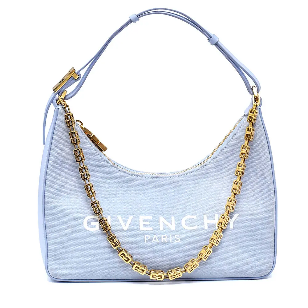 Givenchy Baby Blue Canvas&Leather Moon Cut Out Small Bag with Chain ...