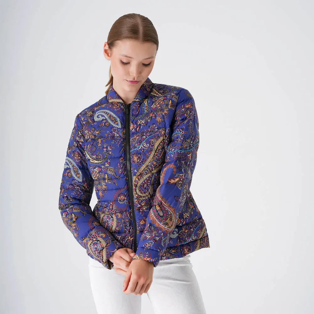 Etro Navy Blue Ethnic Print Zippy Puffer Coat - Authentic Seconds
