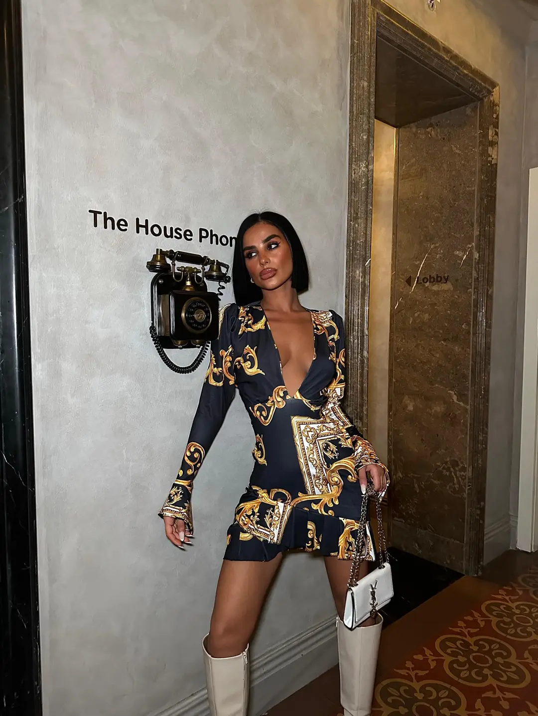 Barok Motif Mini Elbise GLM-413