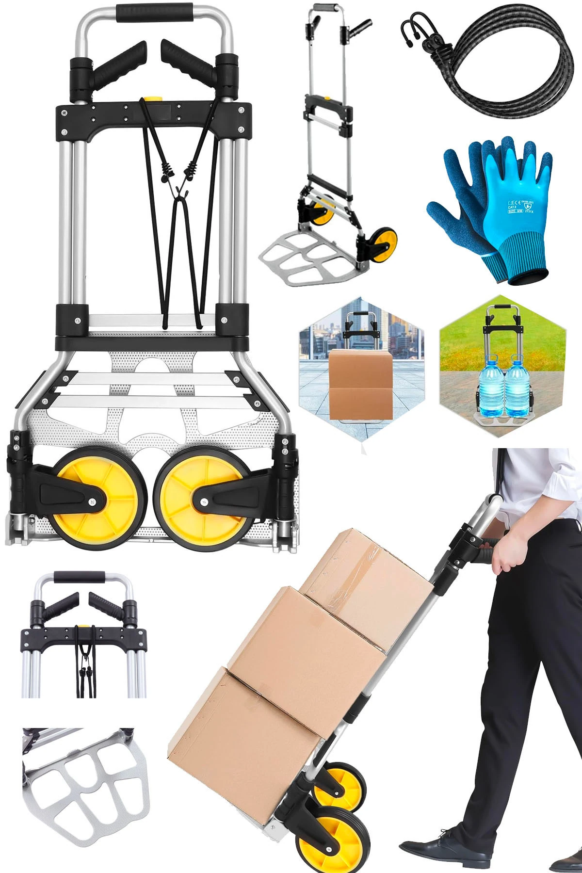 120Kg Kapasiteli Katlanır Koli Yük Paket Taşıma El Arabası 360° Dönen ...