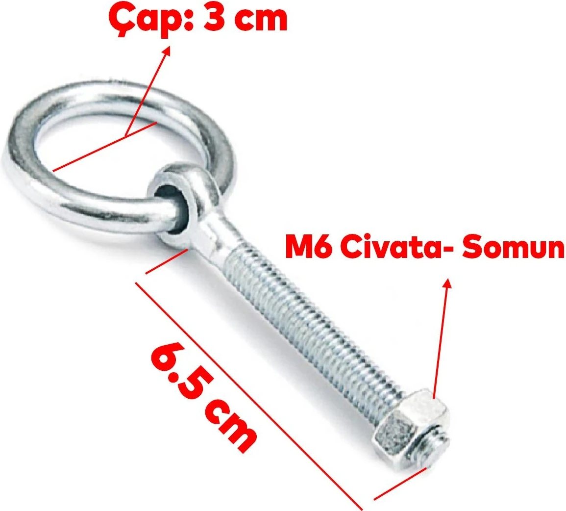 Nzb Halkalı Metal Paslanmaz Civata M6 Somunlu Sabitleme Çekme Kaldırma ...
