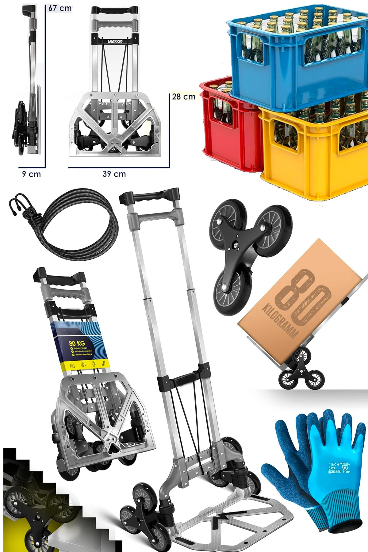 Merdiven Çıkabilen 80 kg Kapasiteli Koli Yük Paket Taşıma Arabası El ...