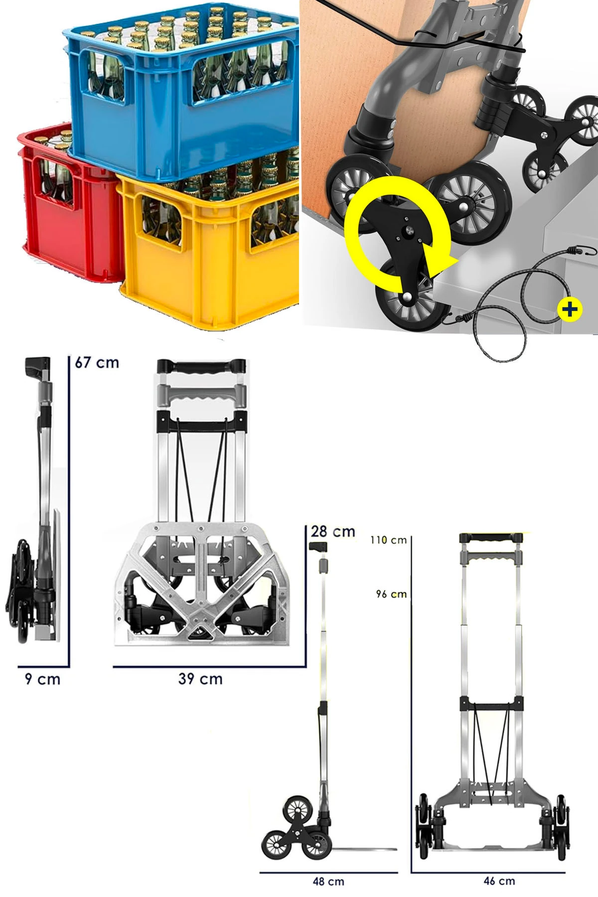 Merdiven Çıkabilen 80 kg Kapasiteli Koli Yük Paket Taşıma Arabası El ...