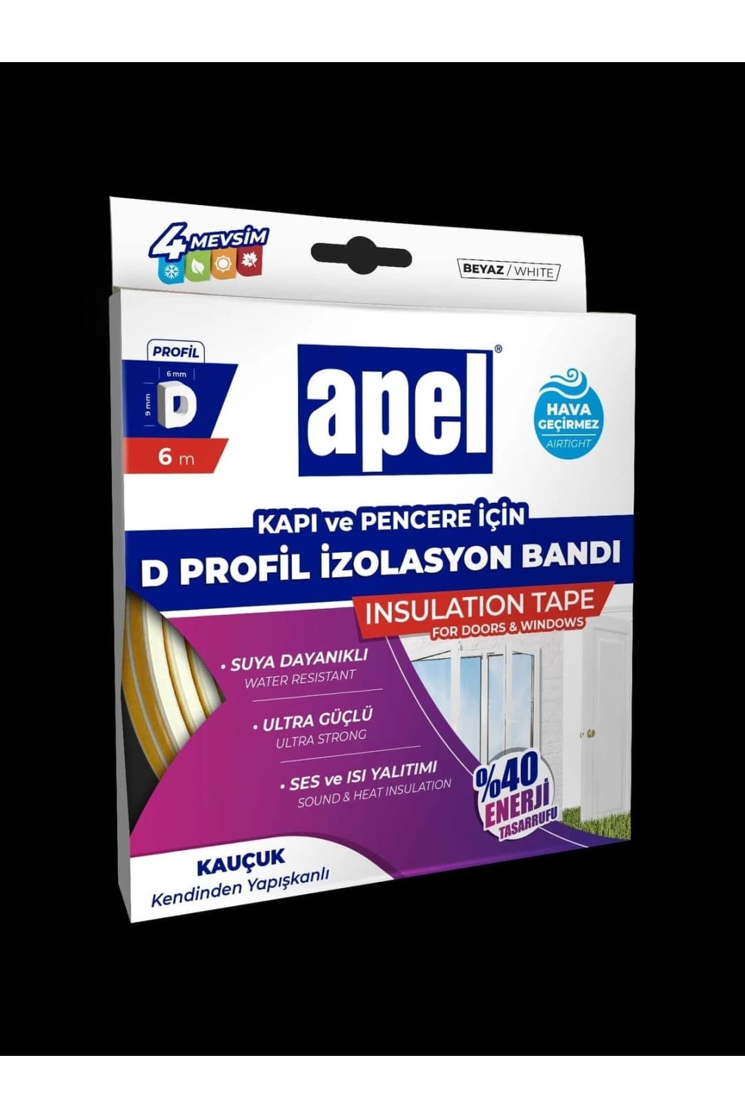 Epdm Izolasyon Bandı Kapı Pencere D Profil Kauçuk Beyaz 6 Mt.