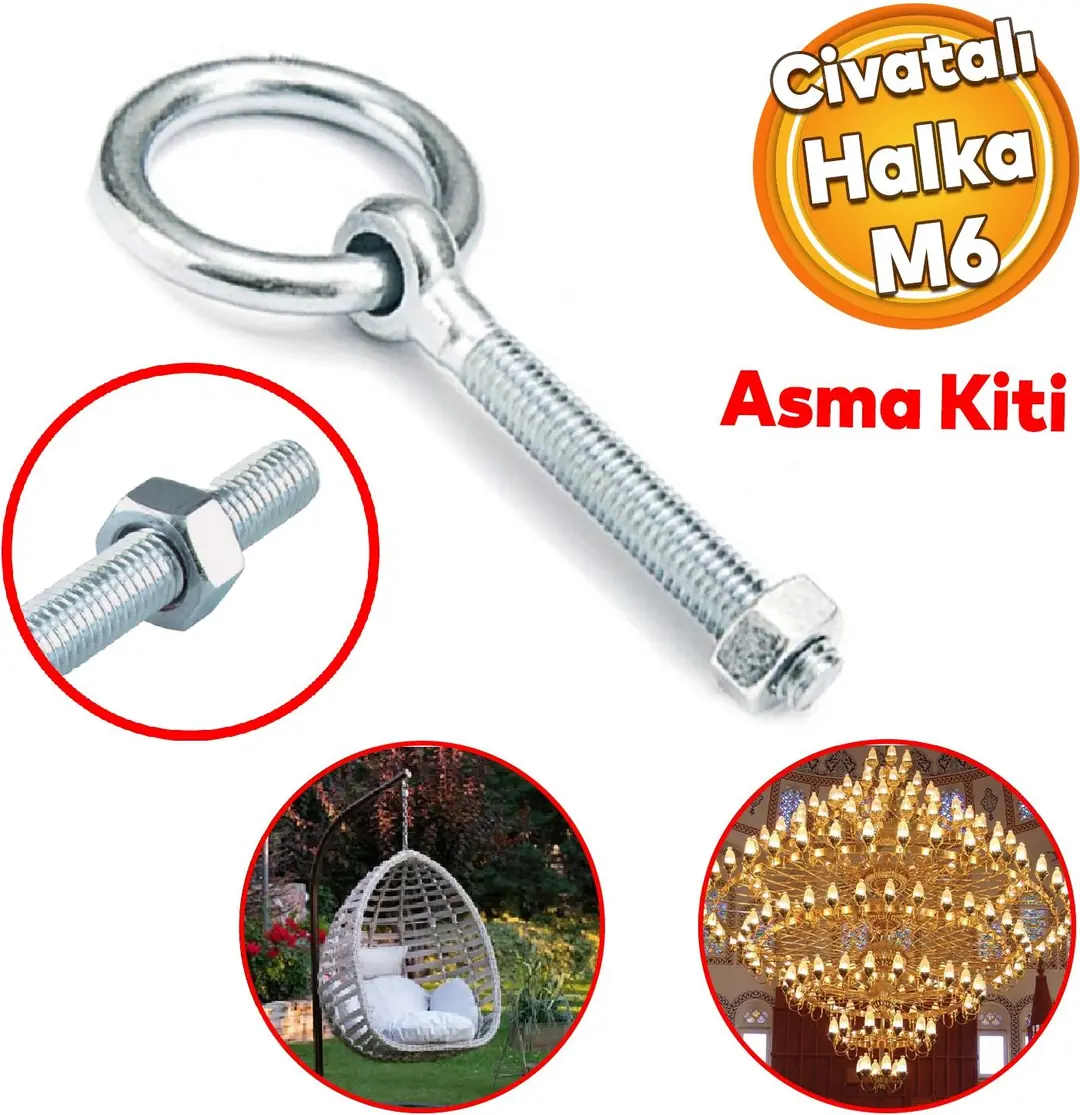 Delikli Halkalı Metal Paslanmaz Civata M6 Somunlu Sabitleme Çekme ...