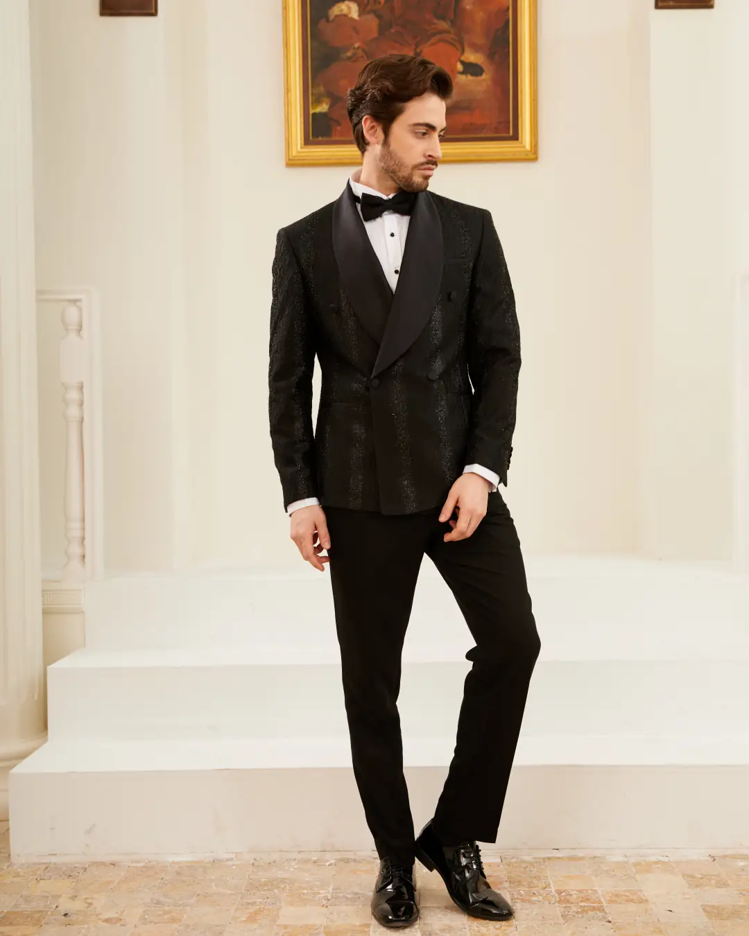 MEHMET EMİN TEKE MEN'S WEAR ŞAL YAKA 2'Lİ DAMATLIK SİYAH DESENLİ
