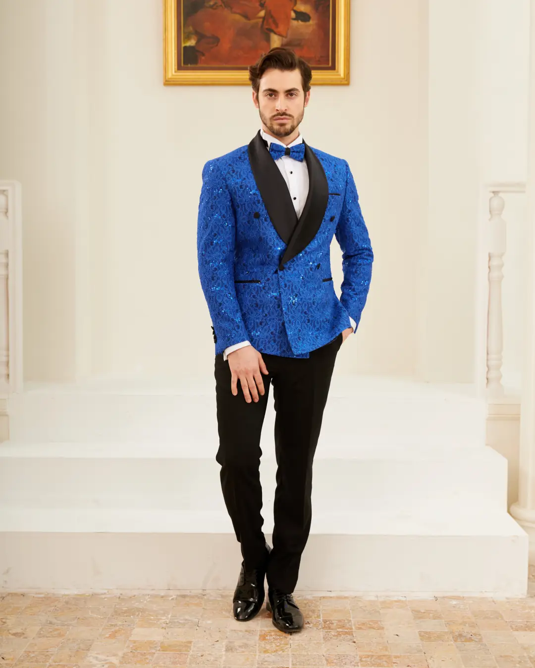 MEHMET EMİN TEKE MEN'S WEAR ŞAL YAKA 2'Lİ DAMATLIK LACİVERT DANTELLİ