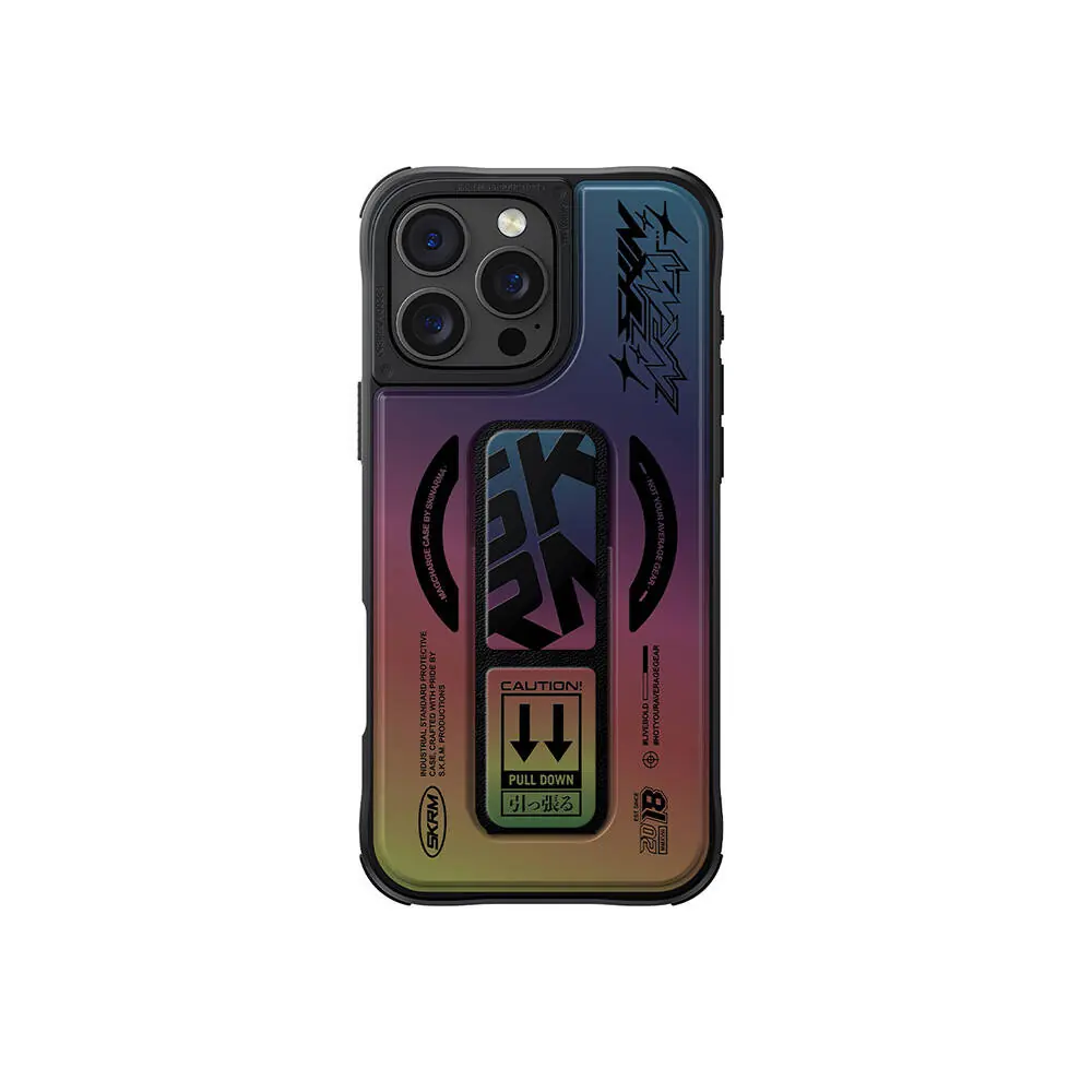 Apple iPhone 16 Pro Max Kılıf Magsafe Şarj Özellikli Holografik Tasarımlı Standlı Deri Görünümlü ...