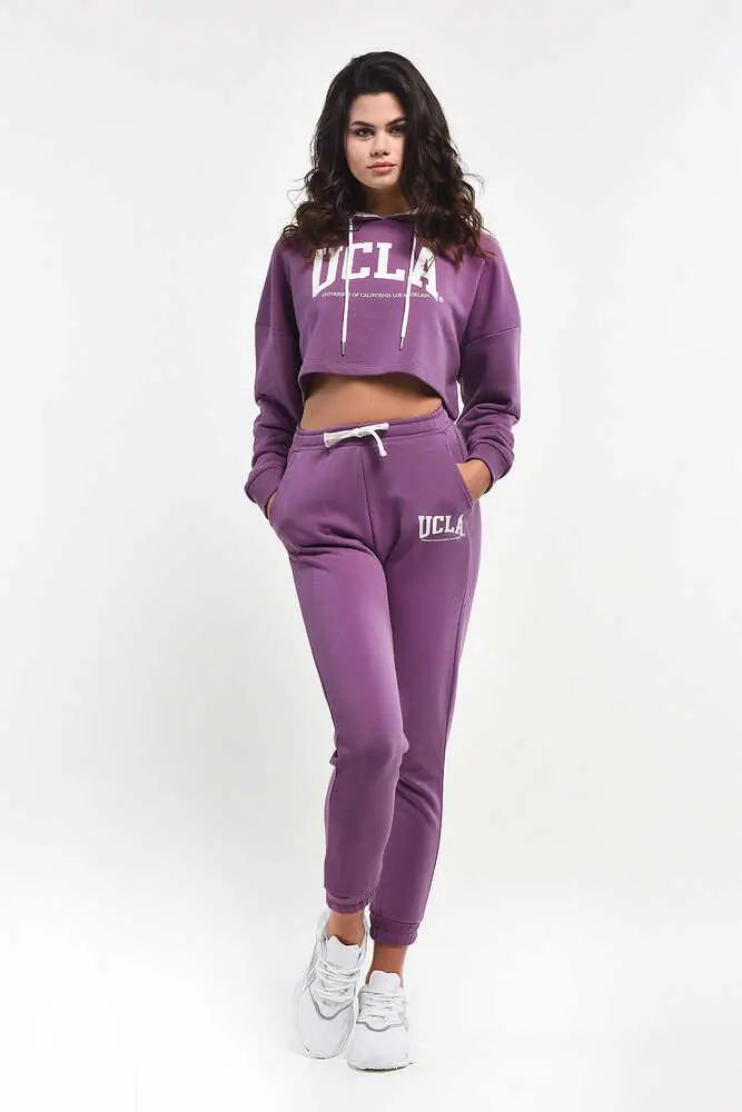 COALIN Mor Daralan Paça Baskılı Standard Fit Kadın Eşofman Alt UCLA