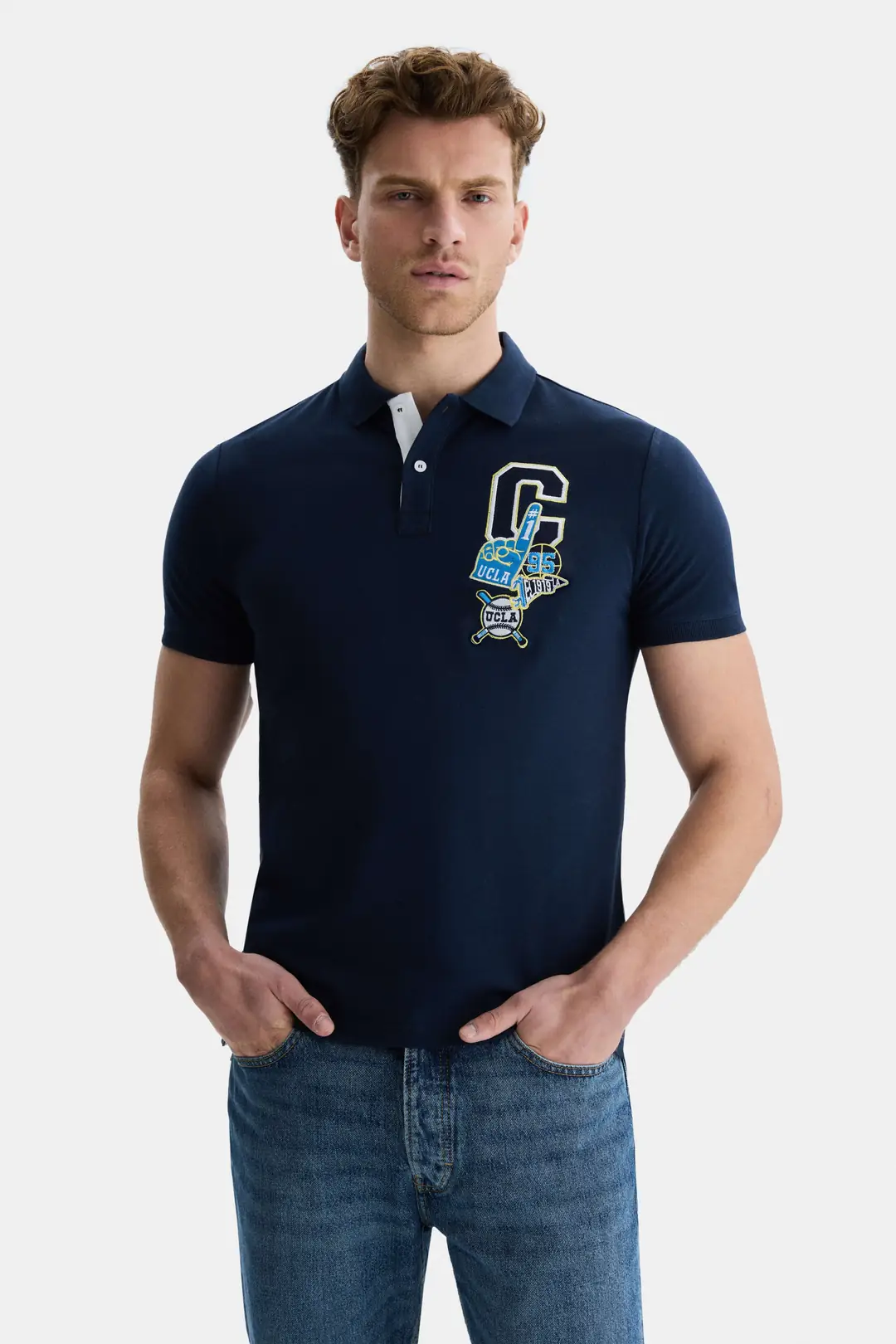 FRANKE Lacivert Polo Yaka Nakışlı Erkek Tshirt UCLA