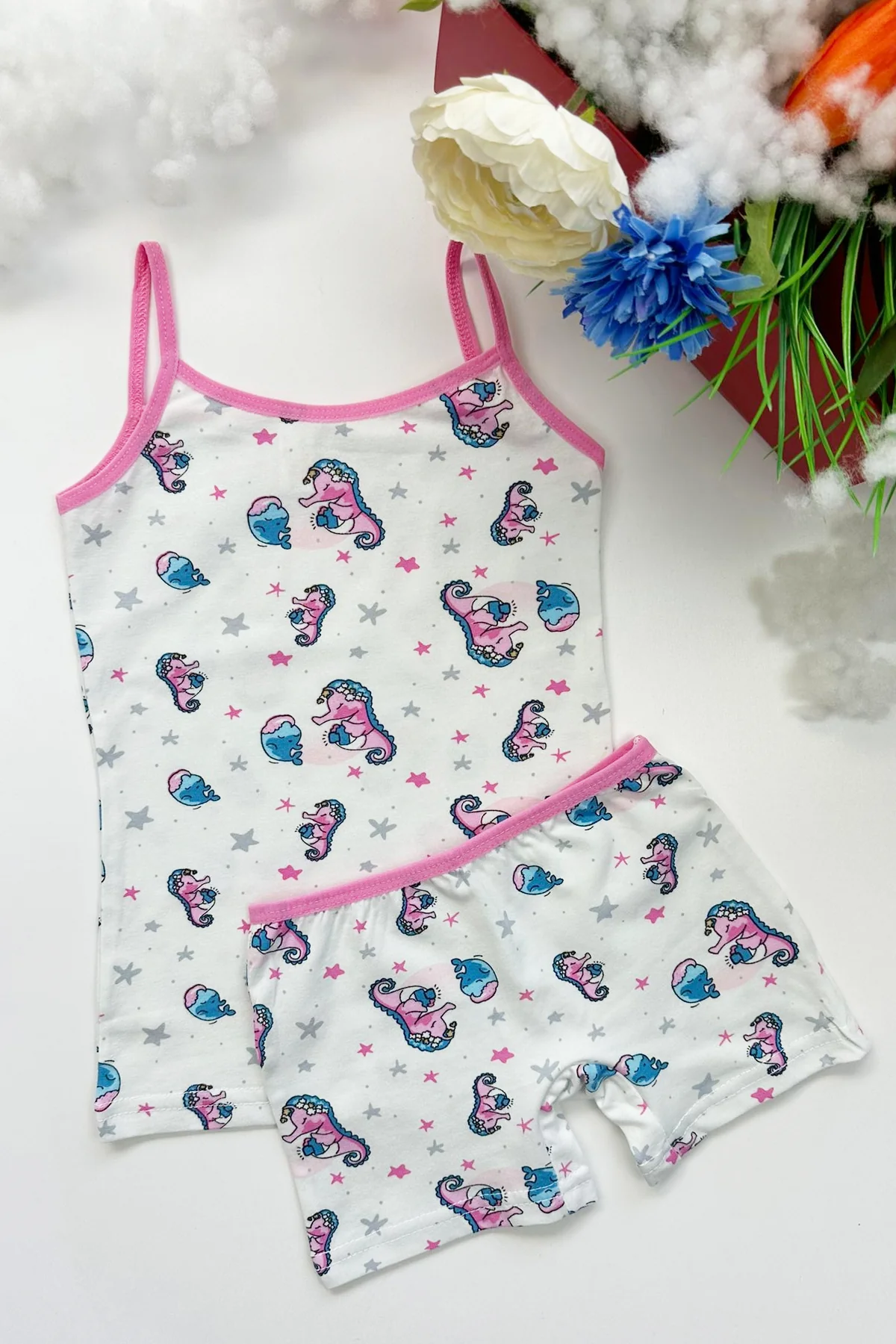 DENİZ ATI DESEN KIZ ÇOCUK ATLET BOXER TAKIM ( 2-10 YAŞ)