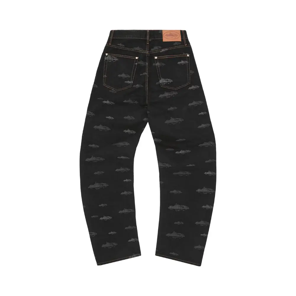 Corteiz Alcatraz Pattern Denim Jeans Black