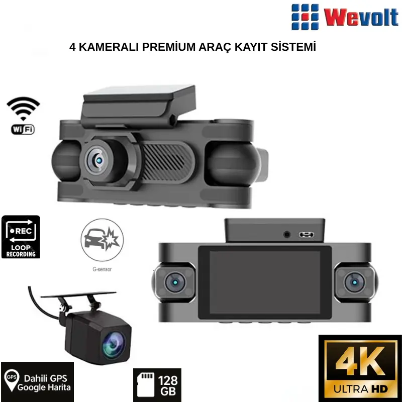 MB-6000 YENİ PREMİUM 4K 4 KAMERALI KAMERALI GENİŞ AÇI ARAÇ KAYIT KAMERASI