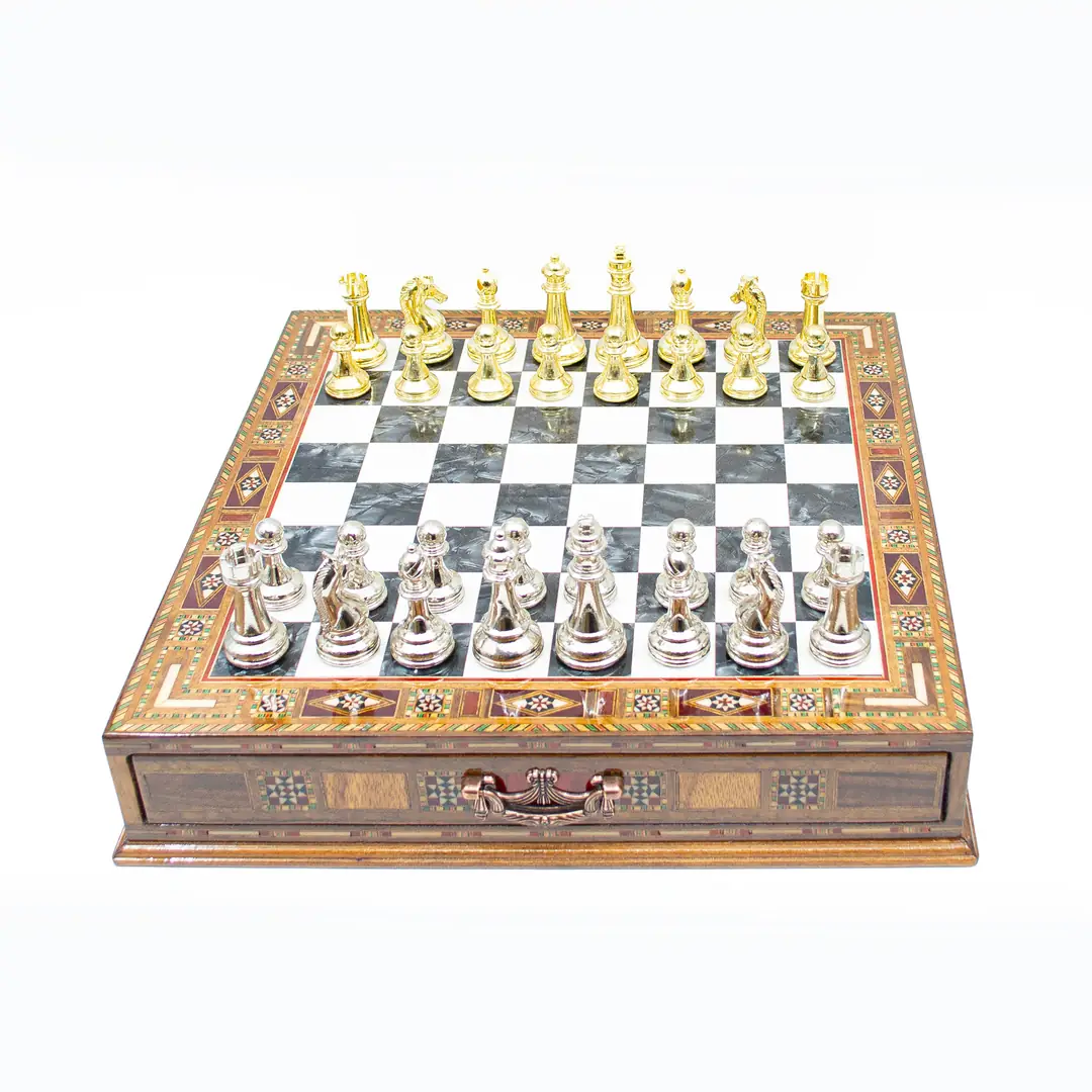 SC38K Handmade Chess Set with Drawer and Classic Chess Pieces, Engraved ...