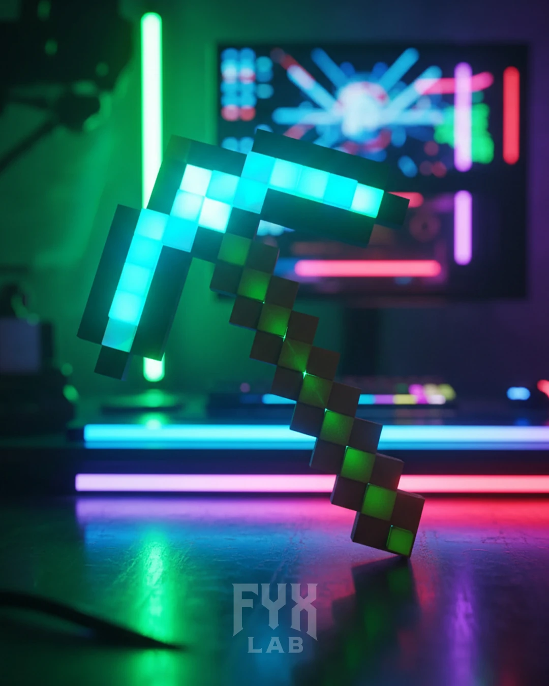 Minecraft Elmas Kazma Gece Lambası - Pixel Art Tasarımlı LED Dekoratif