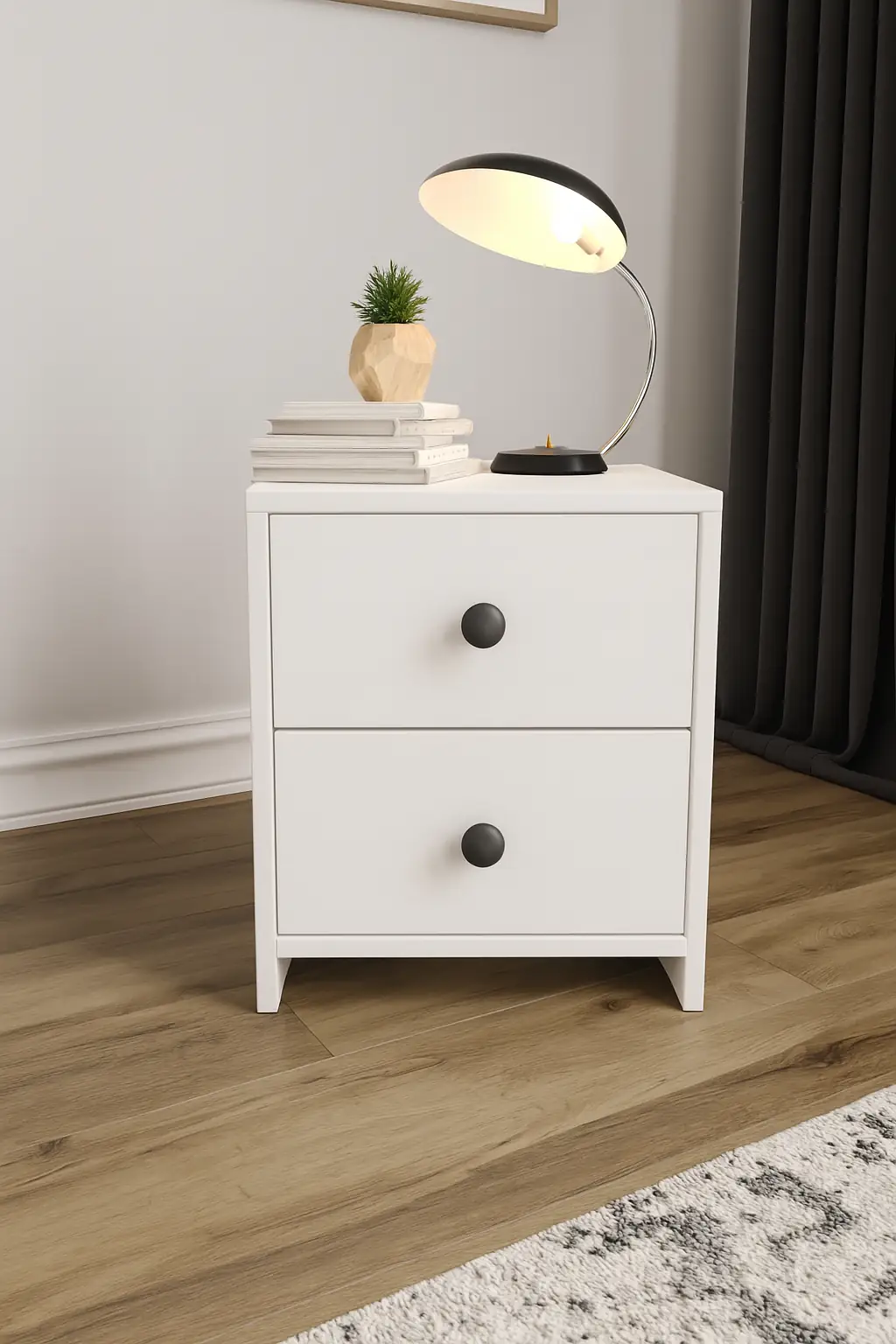 %100 MDF GRİ/SOFT BEYAZ 2 ÇEKMECELİ KOMODİN