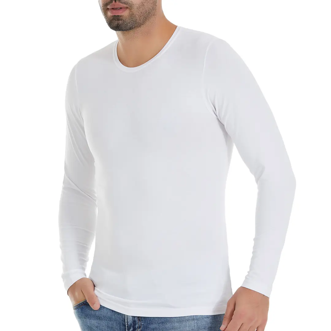Yıldız Çamaşır Erkek Beyaz O-Yaka Uzun Kollu Bambu T-Shirt