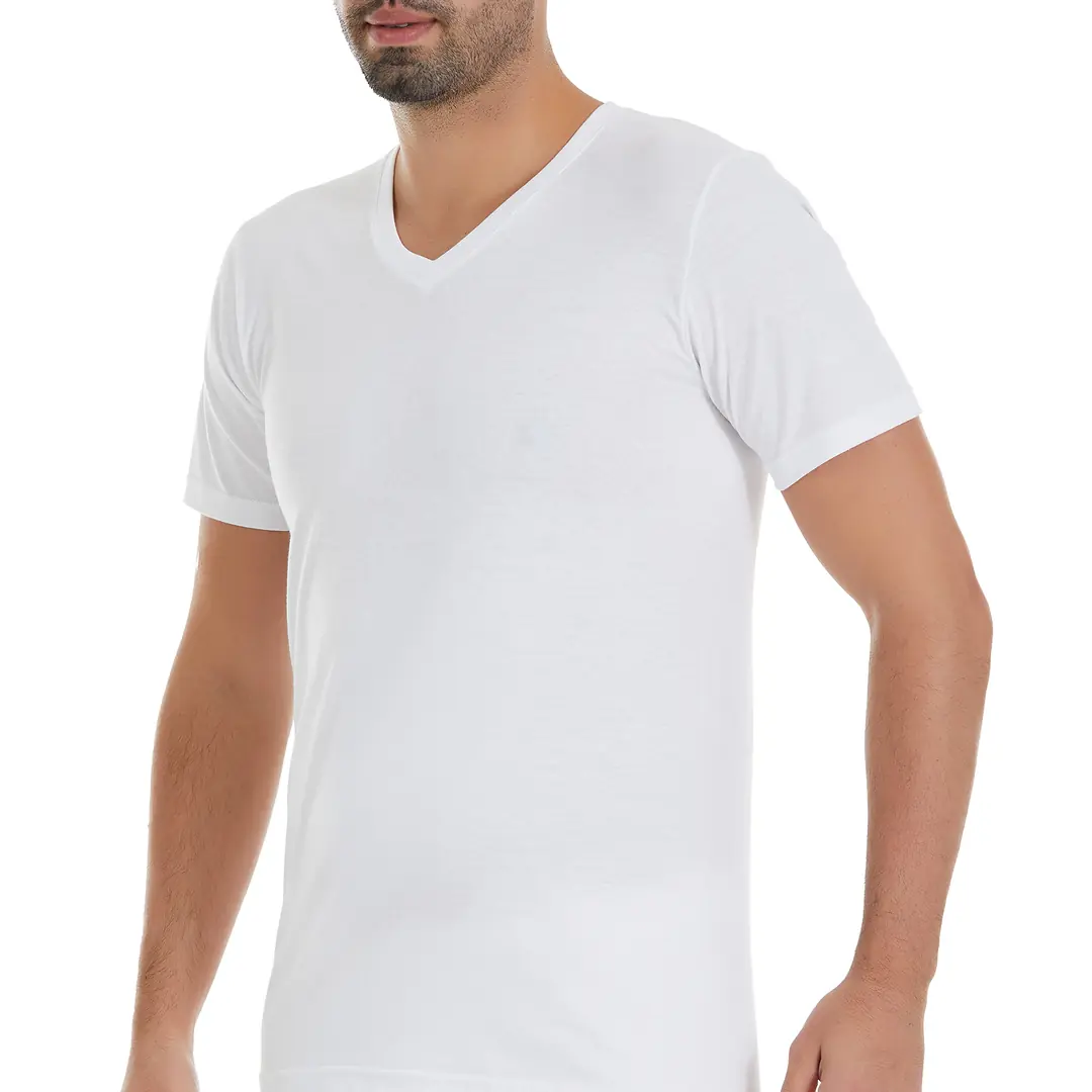 Erkek Beyaz 6'lı Paket V-Yaka Kısa Kollu Fanila Atlet
