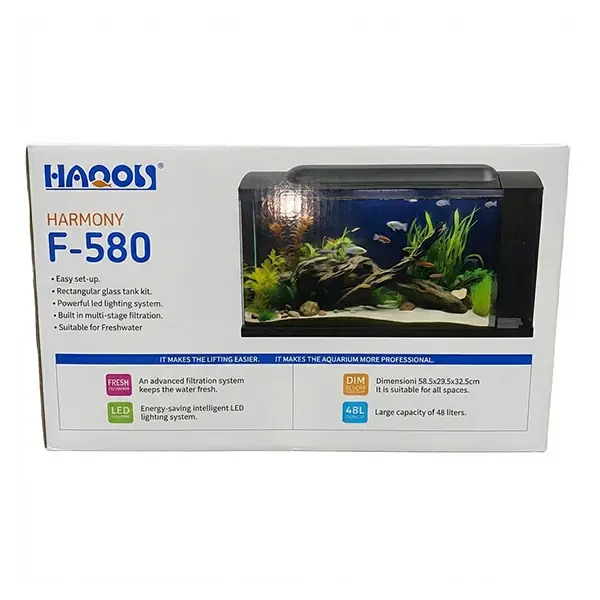 Haqos Harmony F-580 Led Aydınlatmalı Filtreli Akvaryum 48Lt Siyah