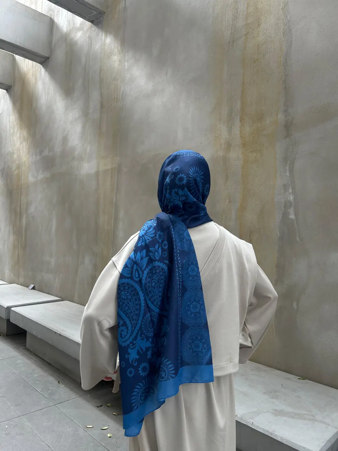 Pamuklu Soft Arya Desen Şal-Lacivert| Qalor Scarf