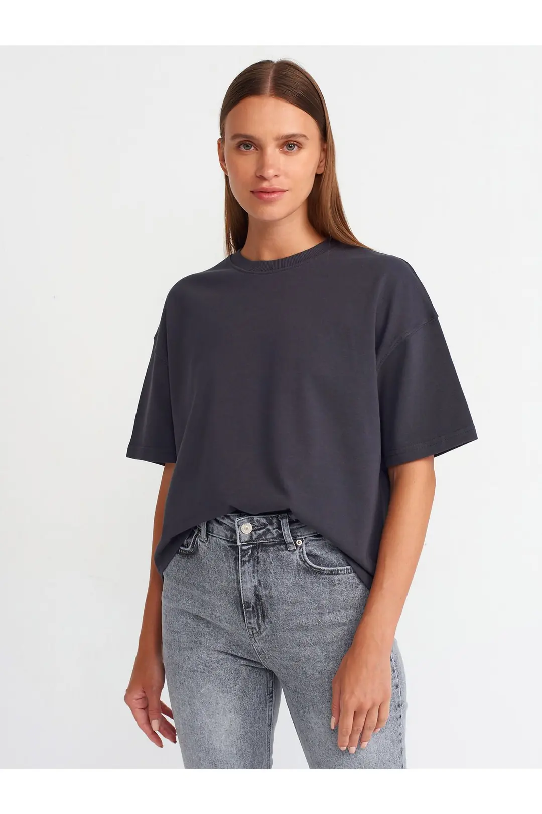 31017 Kısa Kollu Pamuklu T-shirt-Antrasit