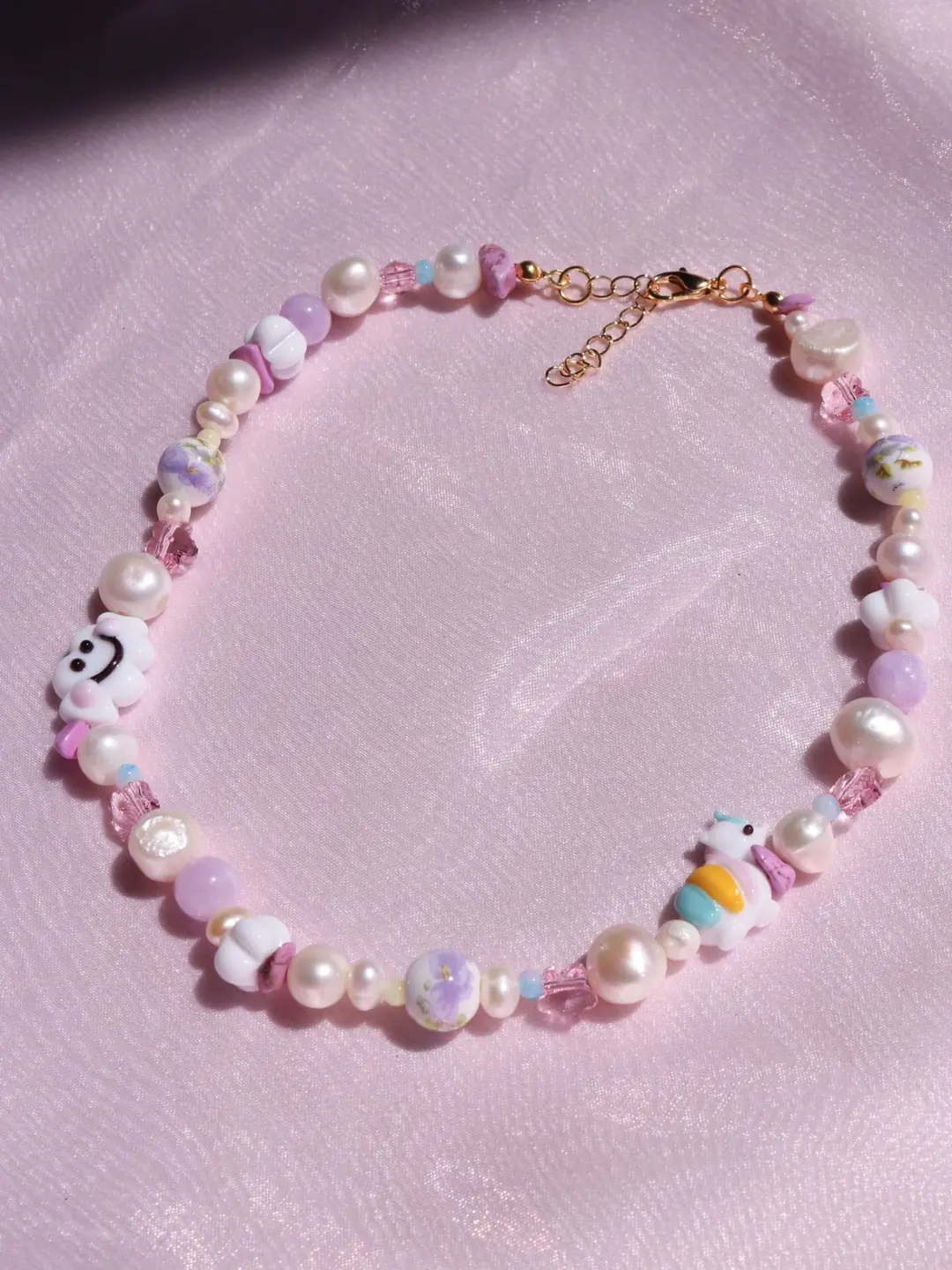 Reorah - Happy Cloud and Unicorn Pearl Necklace