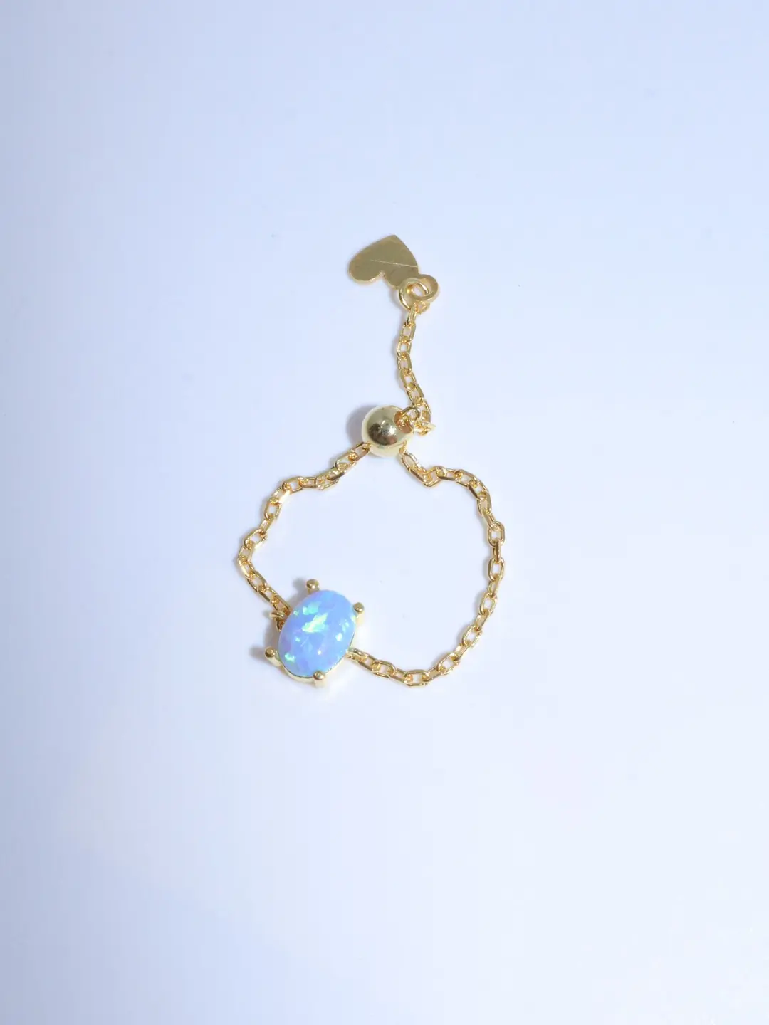 Reorah - Oval Chain Ring Blue Opal 925 Sterling Silver