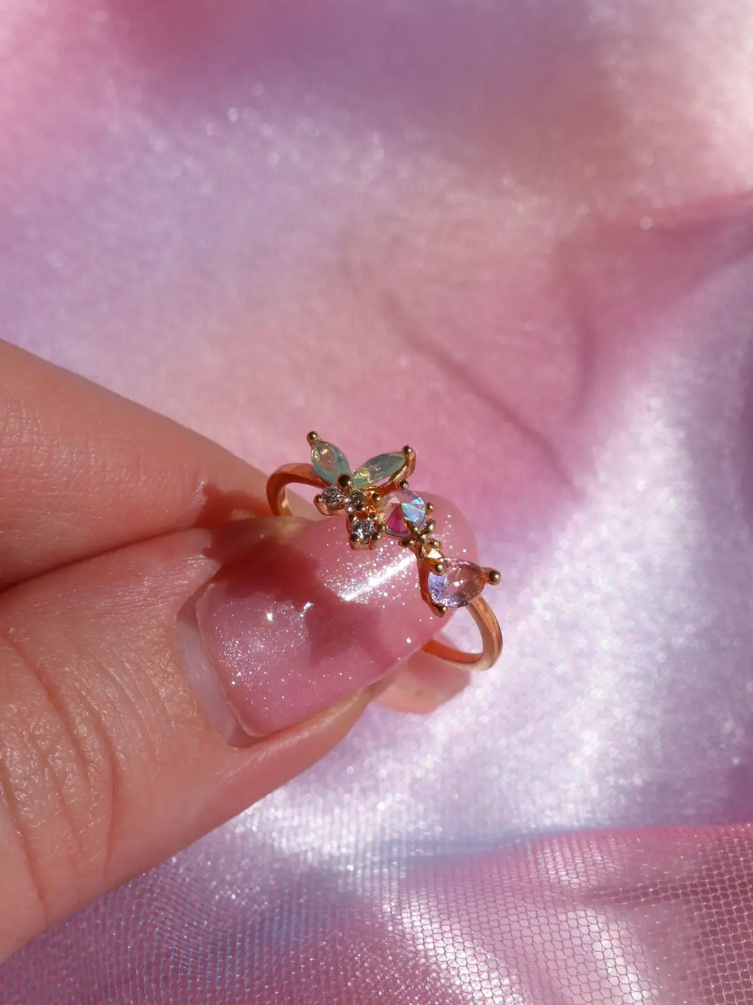 Reorah - Minimal Butterfly Green Holographic Ring