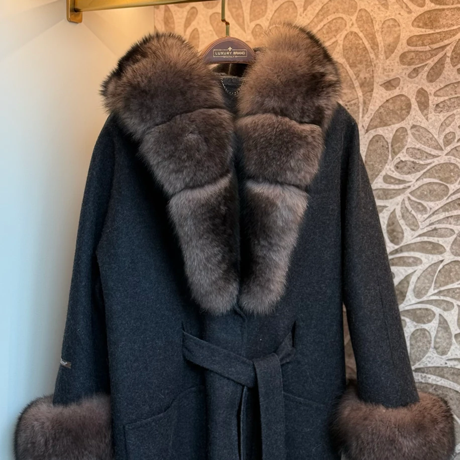 Andrea Fox Fur Caban Noir