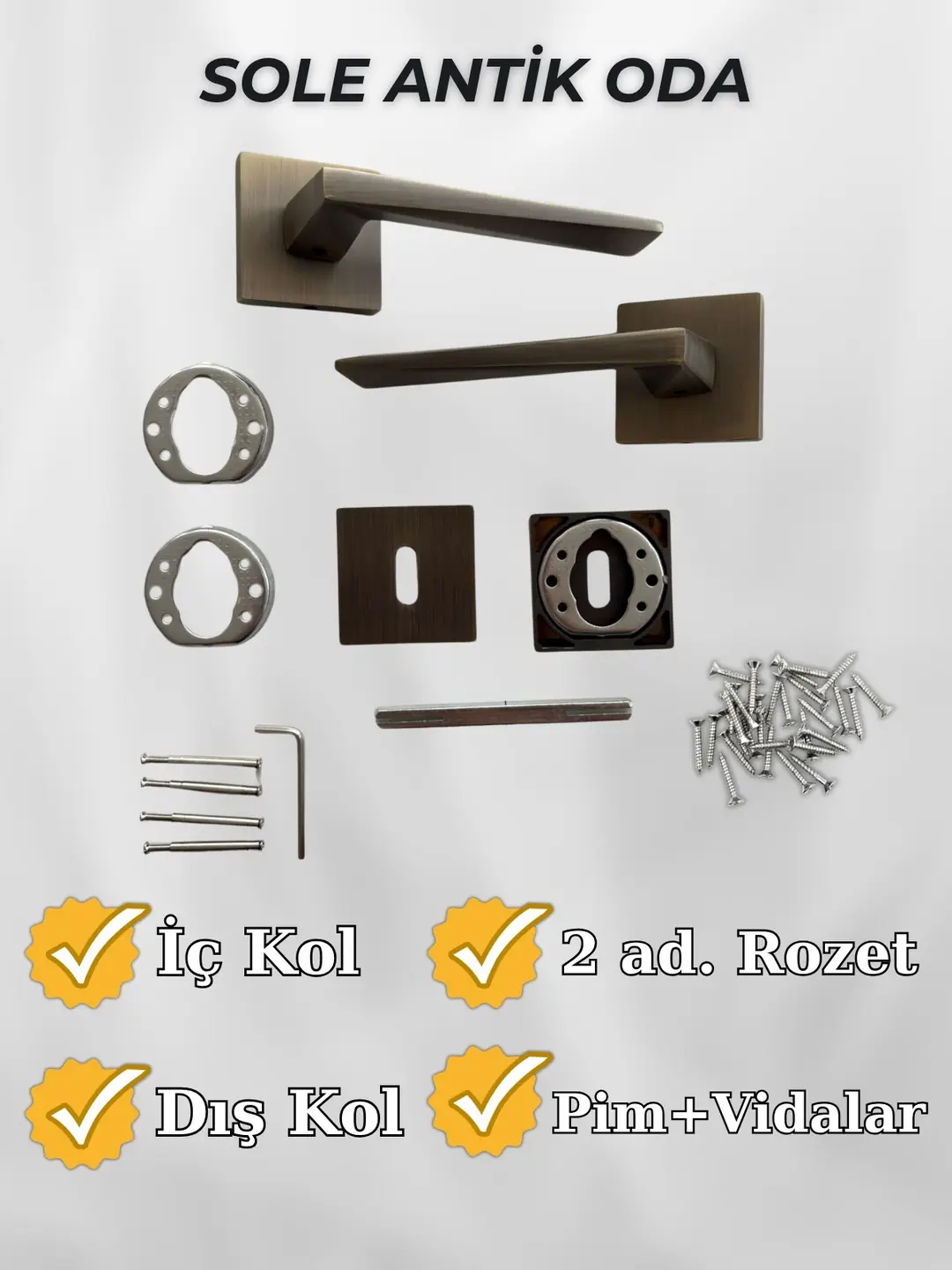 Sole ANTİK Kare Rozetli Kapı Kolu Lüks Oda Kapı Kolu