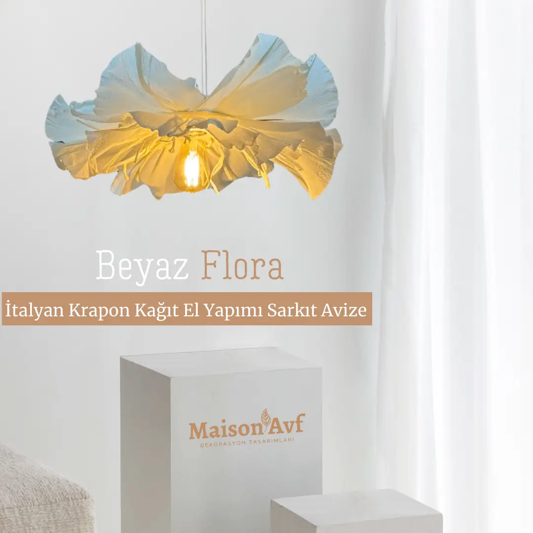 Italian Crepe Paper White Flora Handmade Pendant Chandelier
