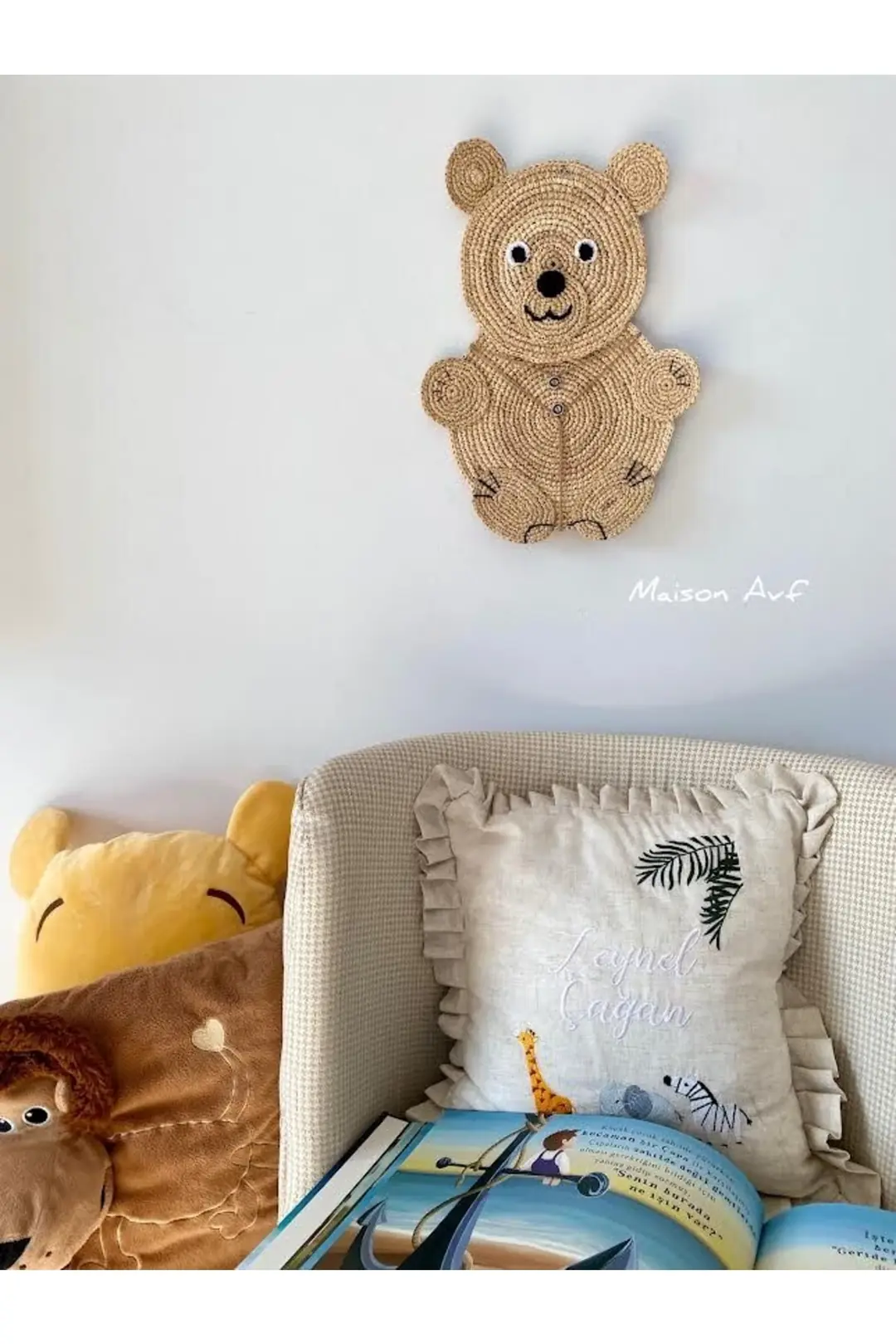 Wicker Boho Raffia Bear Wall Decoration for Kids' Rooms