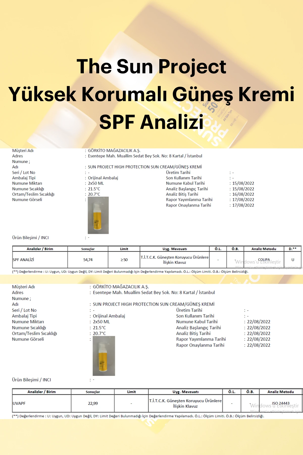 The Sun Project High Protection Sun Cream Yüksek Korumalı Güneş Kremi ...