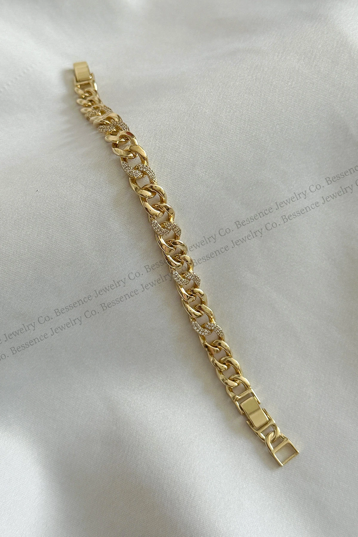 Xuping Kalın Halka Zirkon Taşlı VIP 14K GOLD Çelik Bileklik - 17CM+2CM