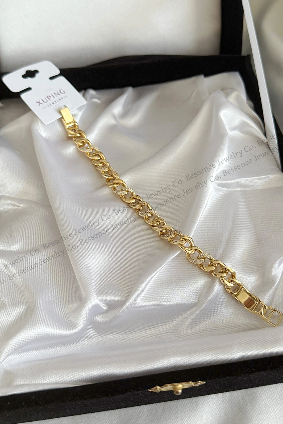 Xuping Kalın Halka Zirkon Taşlı VIP 14K GOLD Çelik Bileklik - 17CM+2CM