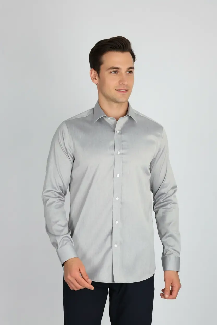ENZO FERRETTI EF16 S 503 GRİ NON-IRON ÇİFT KAT İPLİK, SLIM FIT,ERKEK