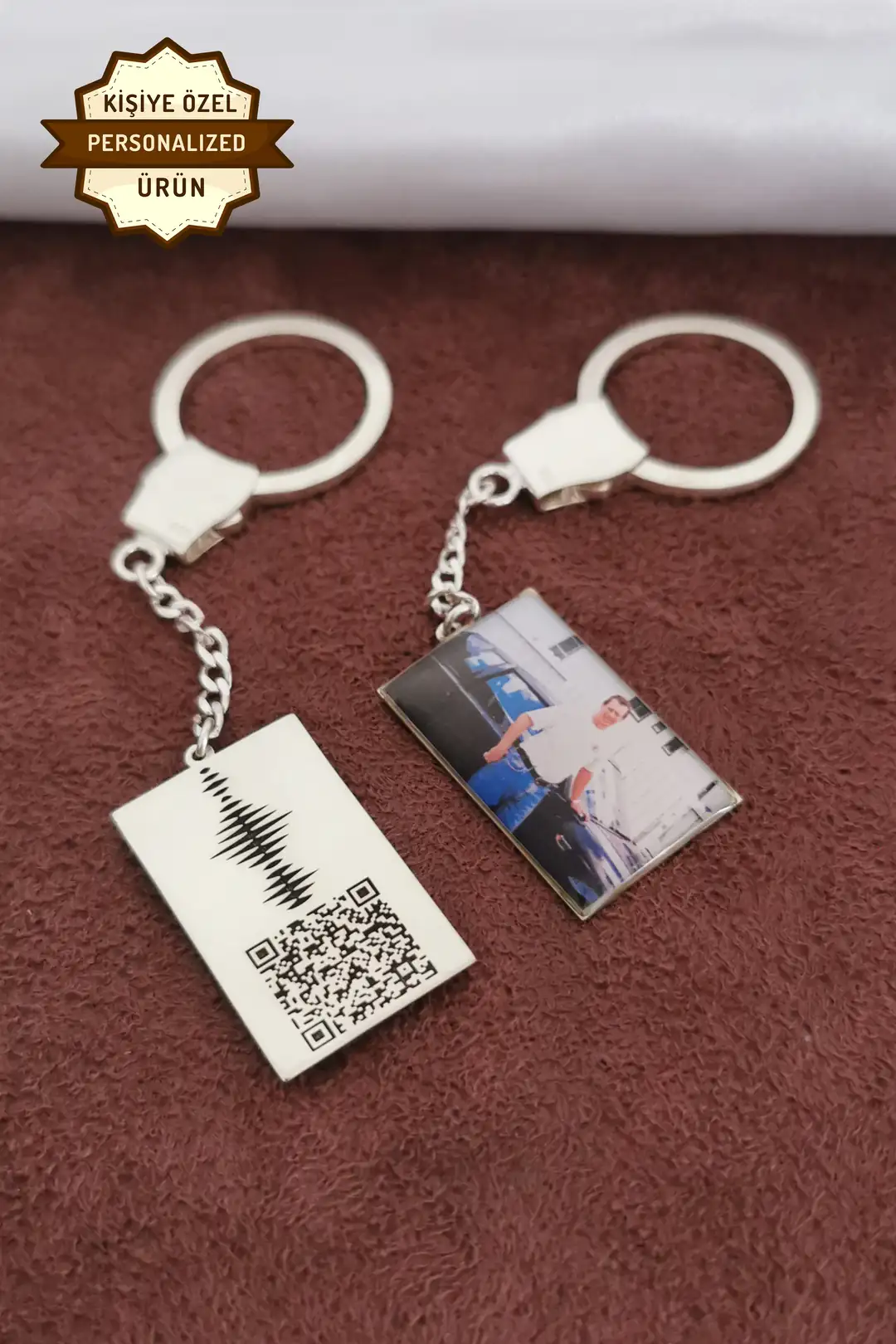 Personalized Memorial QR Code & Photo Keychain - Piyera Silver