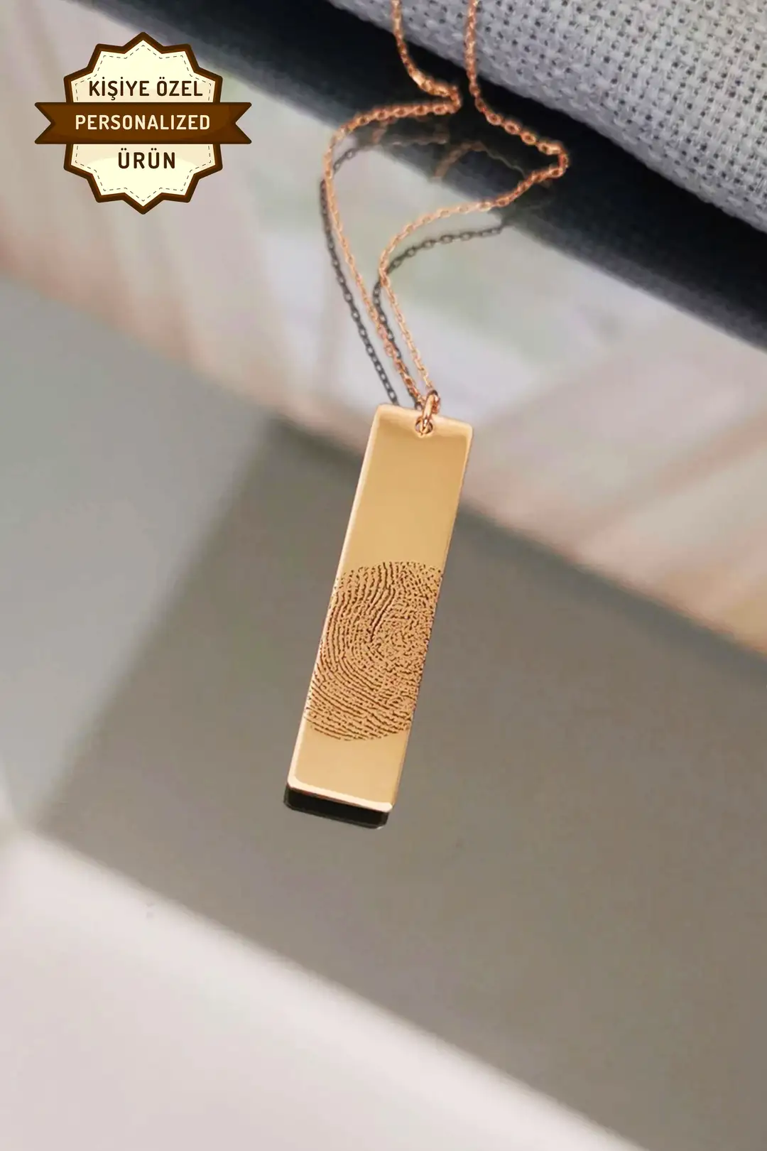 Gerçek Parmak İzi Plaka Gümüş Kolye | Piyera Silver