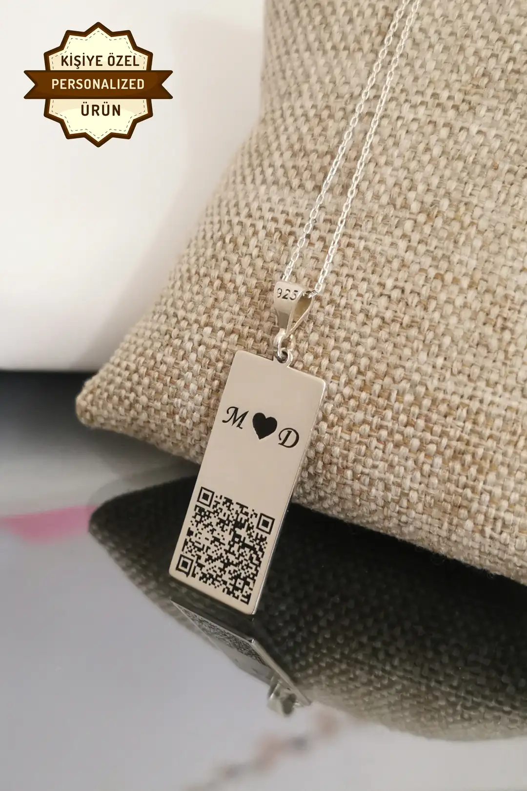 Personalized Engraved QR Code Necklace - Piyera Silver