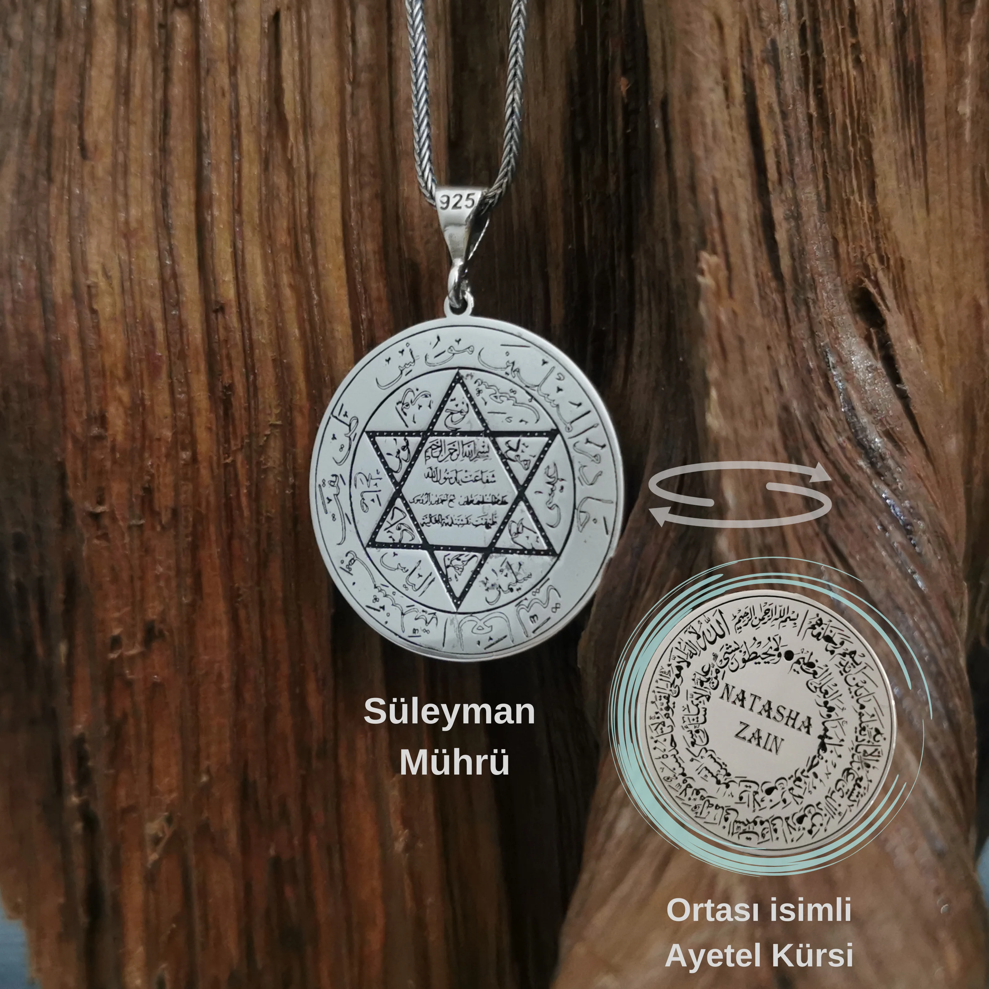 Ayetel Kürsi ve Nazar Ayeti Çift Taraflı Tamamı Gümüş İsimli Korunma ...