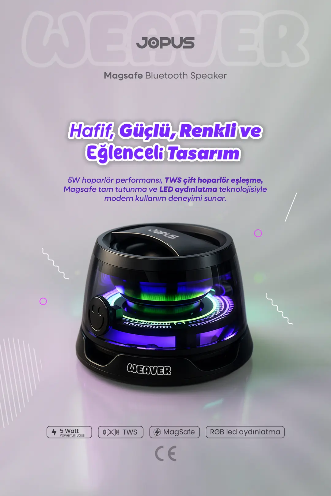 RGB Işıklı 5W MagSafe Bluetooth Hoparlör