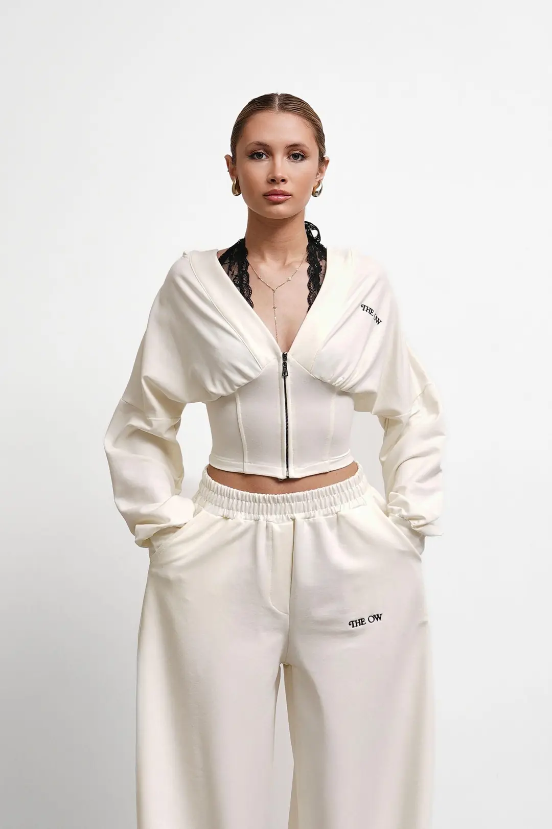 THEOW Dantel Detaylı Oversize Ekru Hırka