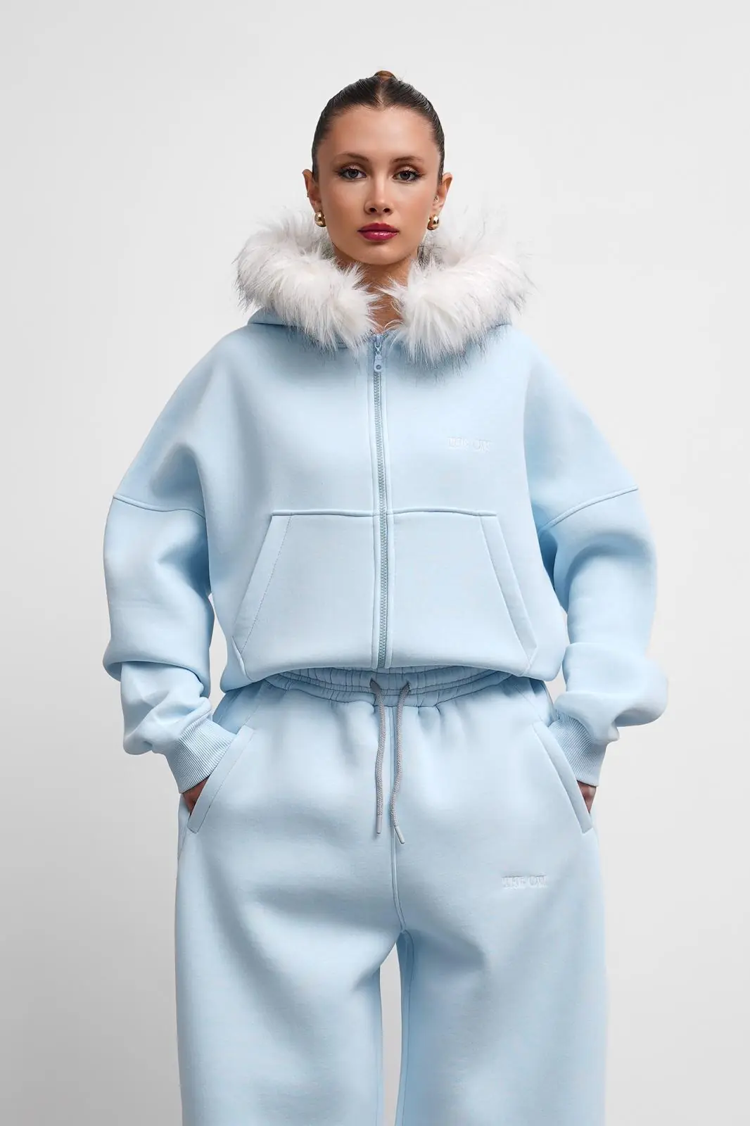 THEOW Kürk Detaylı Oversize Bebe Mavi Zip Hırka