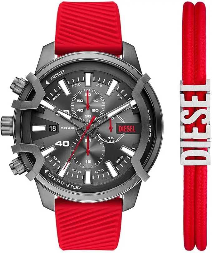 Griffed Red Chronograph Men's Watch with Red Silicone Bracelet DZ4673SET