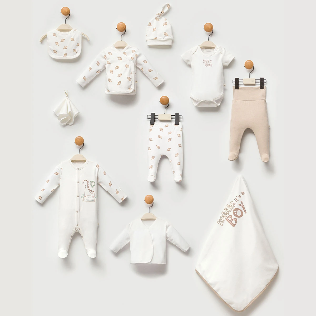 Erkek Bebek Premium 0-3 Ay Dino 10lu Set - Minossbaby