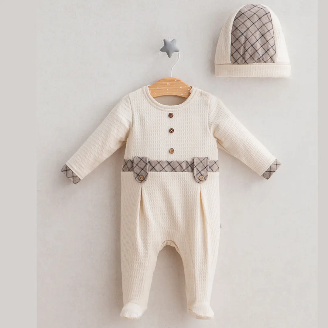 Erkek Bebek Premium Ekru Bear And Fish Tulum - Minossbaby