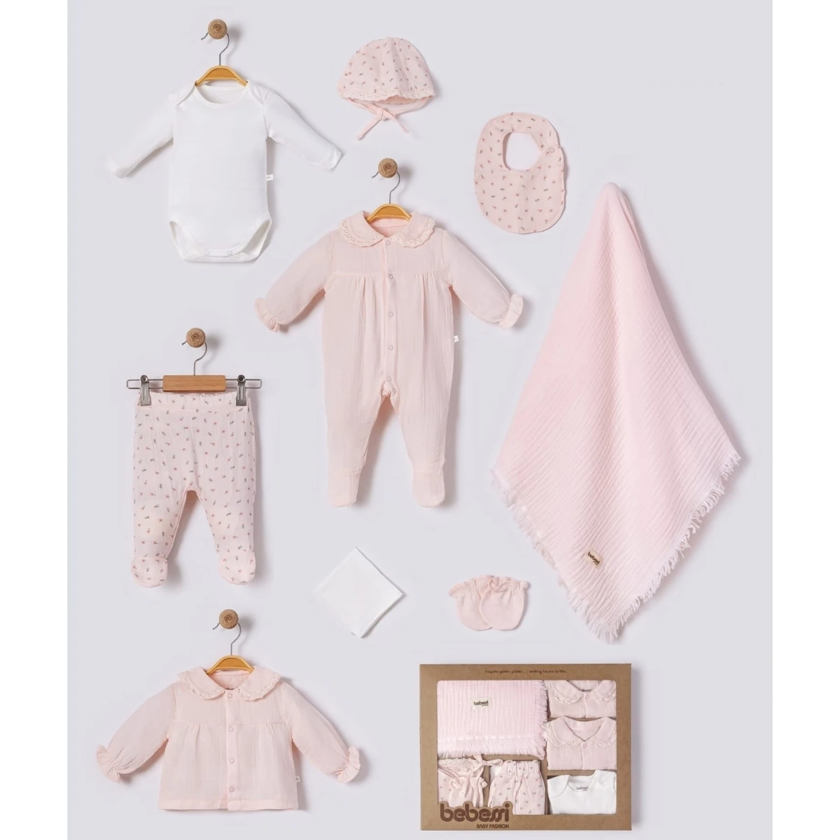Kız Bebek 0-3 Ay Pembe %100 Pamuk Müslin Kumaş Little Girl 10lu Hastane ...