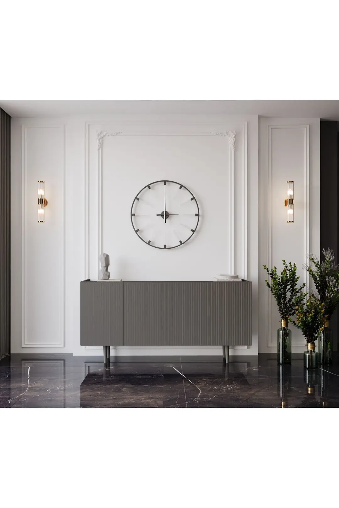 Capella Gri Mdf 4 Kapaklı Raflı 140 Lık Konsol